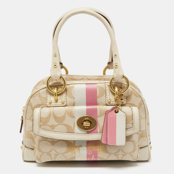 Coach | Bags | Coach Beige Signature Coated Canvas And Leather Heritage ...